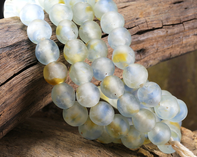 African Recycled Glass Polished Blue/Brown Tumbled Round 13mm