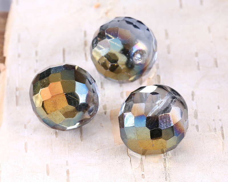 Czech Glass Crystal w/ Metallic Gold Rainbow Fire Polished Round 18mm