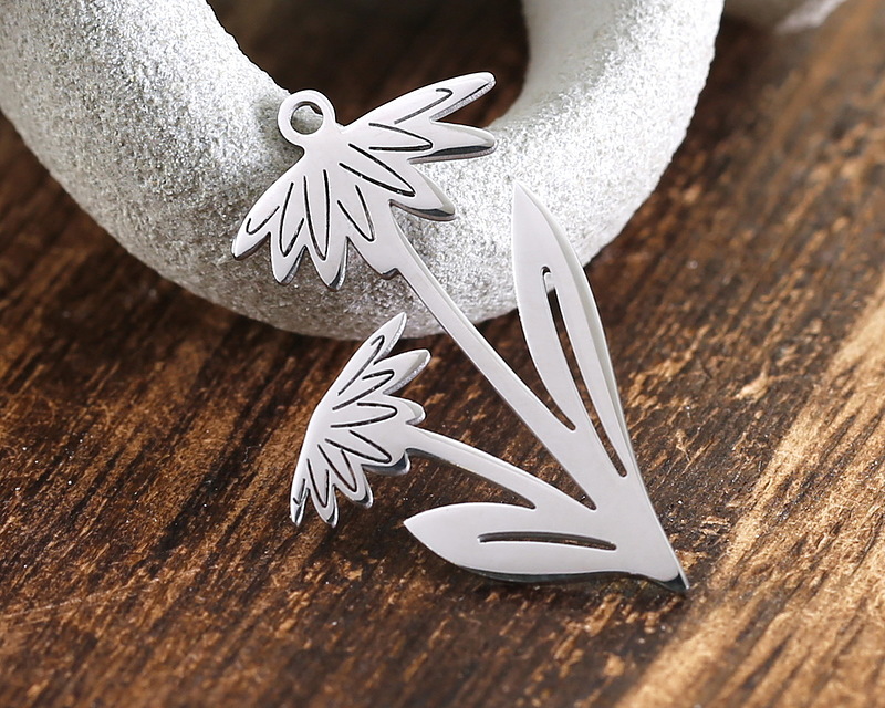 Stainless Steel Echinacea Blooms Pendant 30x17mm