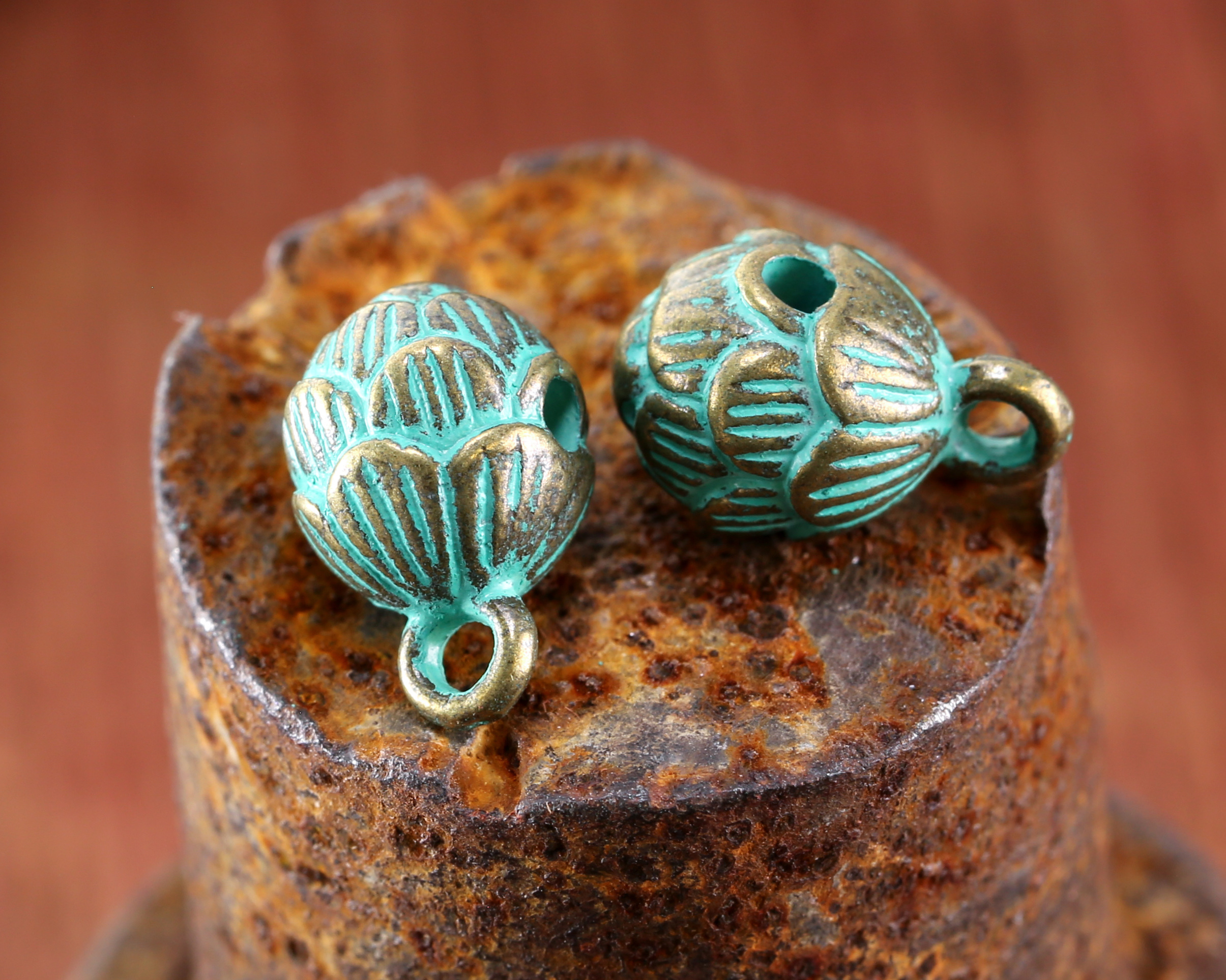 Patina Green Brass (plated) Lotus Blossom Bail 7.5x11.5mm