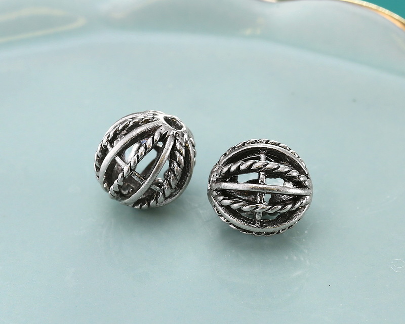 Antique Silver (Plated) Roped Cage Round 10mm