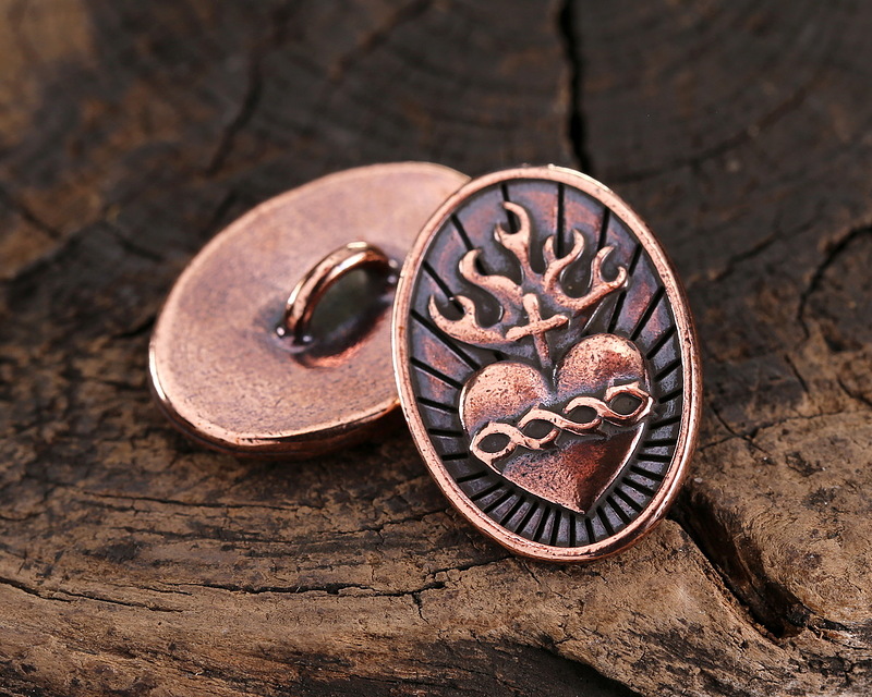 TierraCast Antique Copper Plated Sacred Heart Charm Button 13x19mm