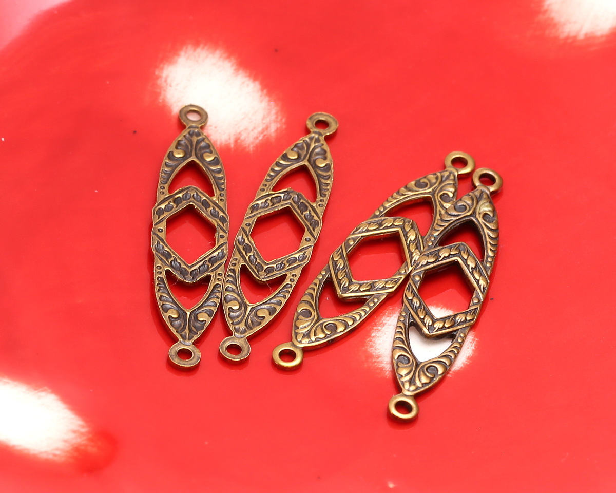 Vintaj Natural Brass Deco Window 2-Hole Connector 6x28mm