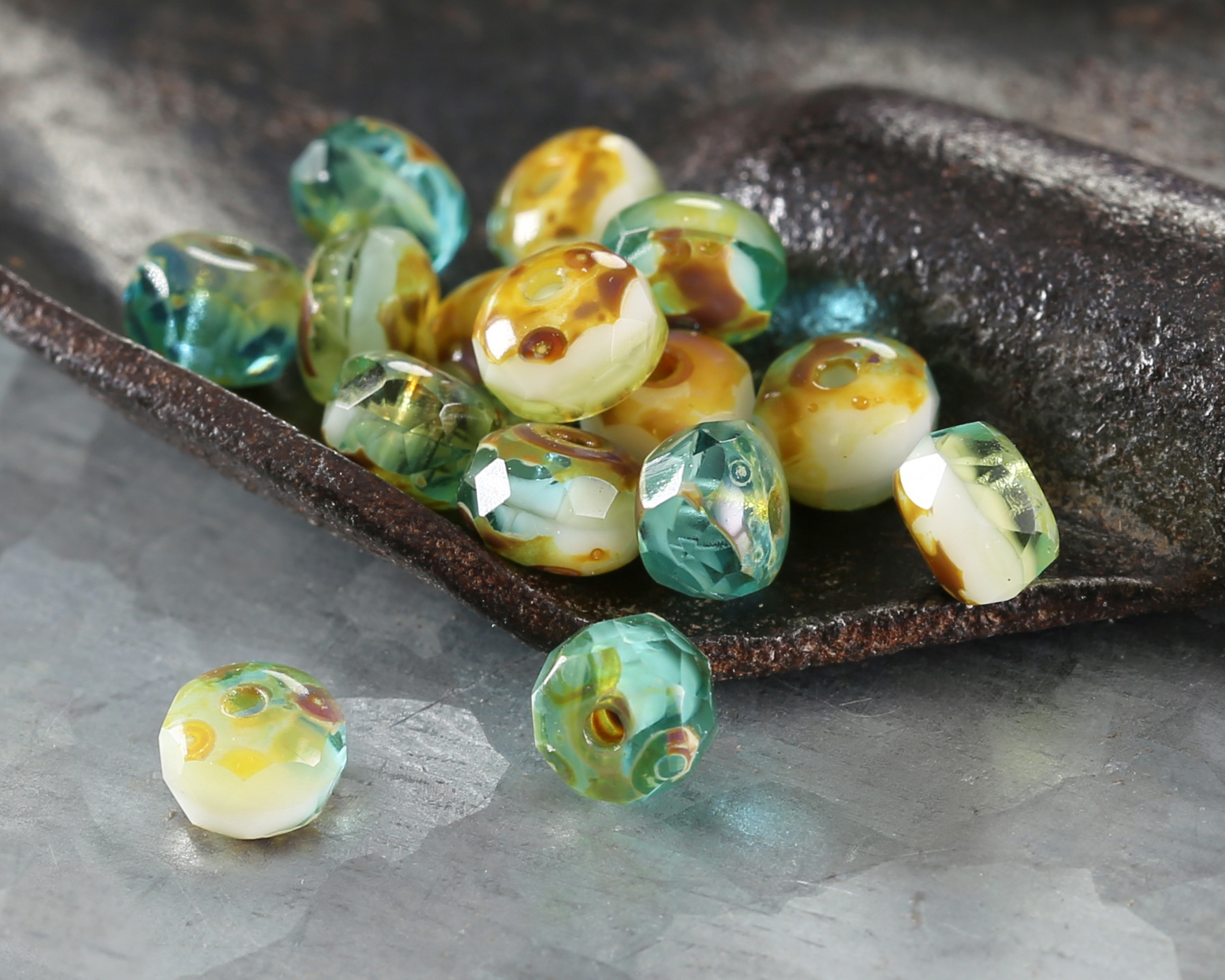 Czech Glass Agave Picasso Fire Polished Rondelle 3x5mm