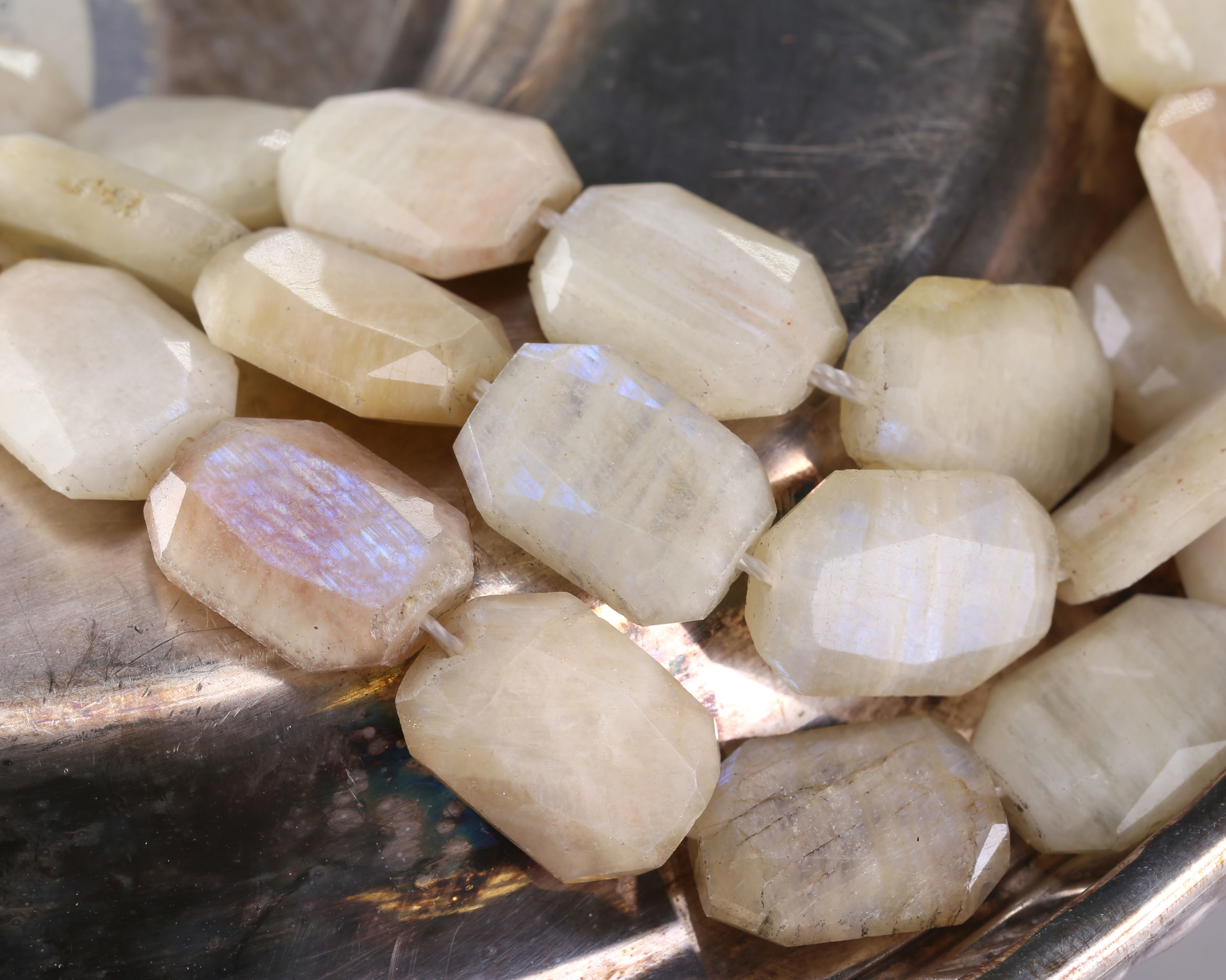 Sunset Moonstone Microfaceted Flat Slab 16x12mm