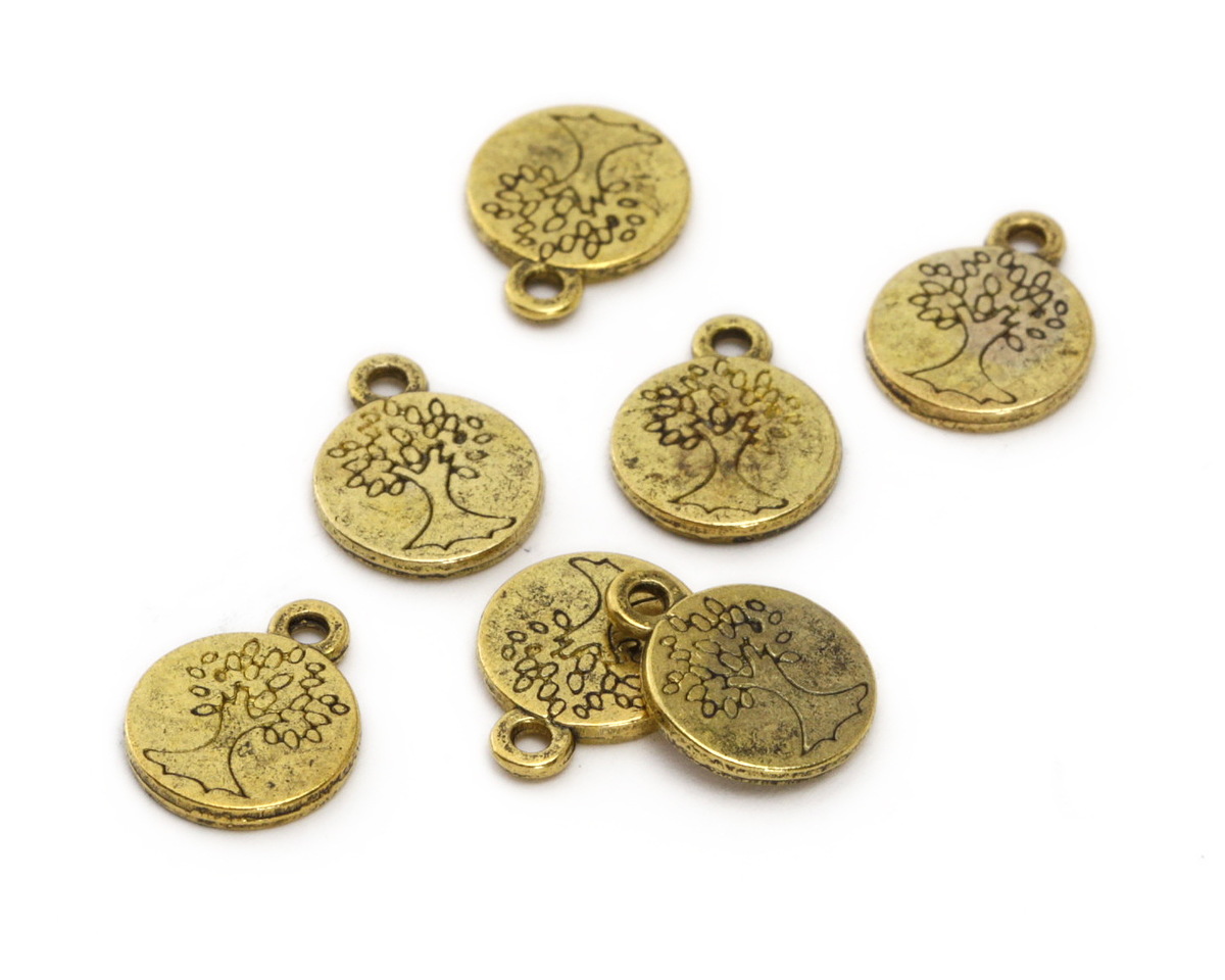Antique Gold (plated) Stamped Tree of Life Charm 12mm