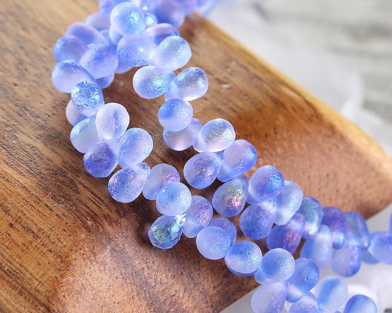 Czech Glass Textured Matte Crystal & Sapphire AB Teardrop 4x6mm