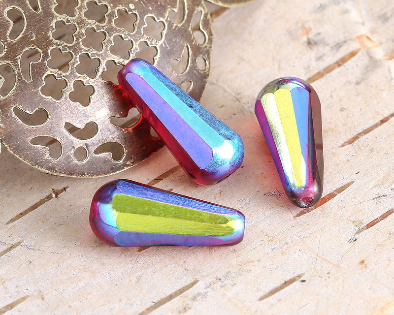 Czech Glass Raspberry AB Faceted Teardrop 20x9mm