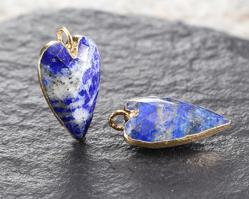 Lapis Faceted Heart Pendant w/ Gold Finish 13x20mm