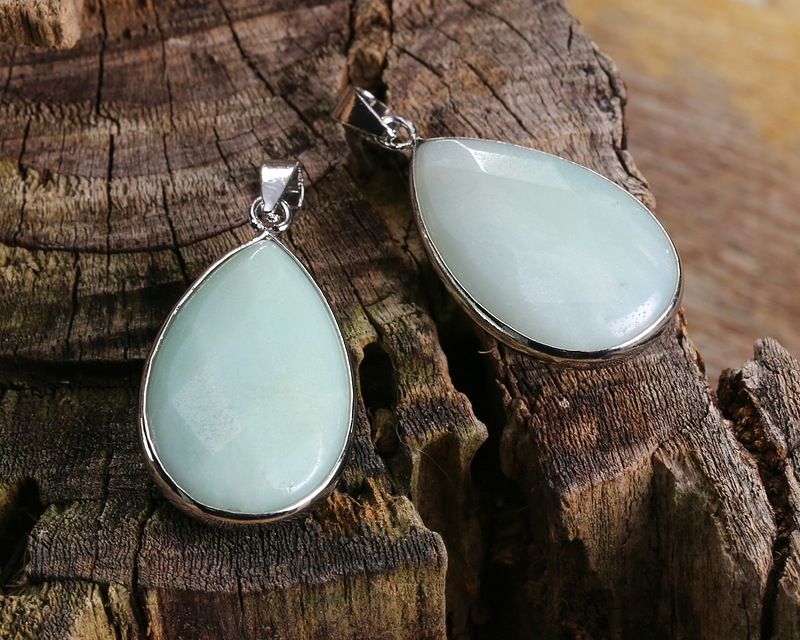 Amazonite Faceted Teardrop Silver Wrapped w/ Bail Pendant 18x30mm