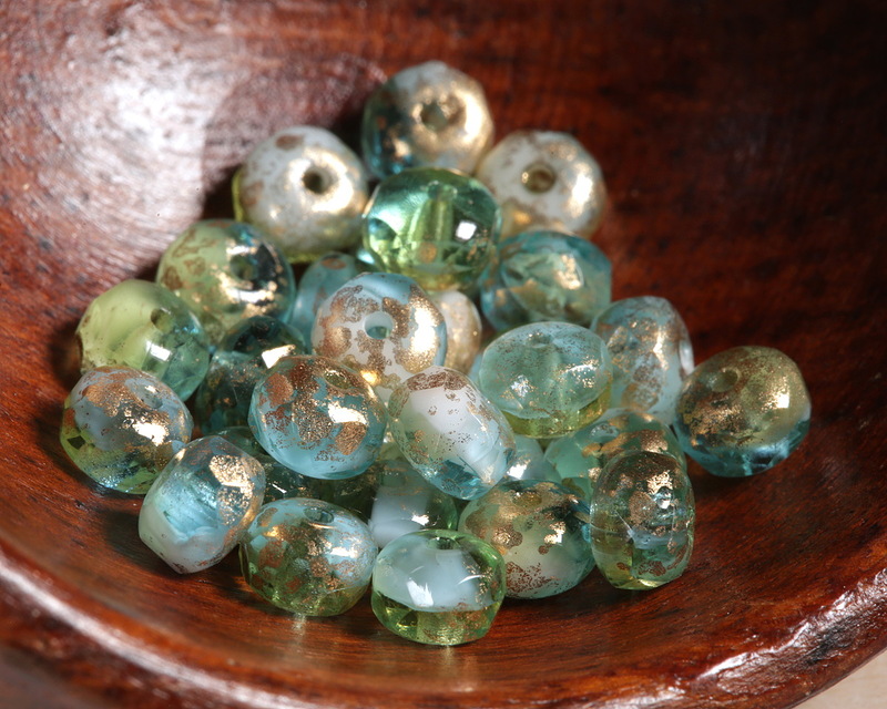 Czech Glass Sandy Shores Glass w/ Gold Fire Polished Rondelle 3x5mm