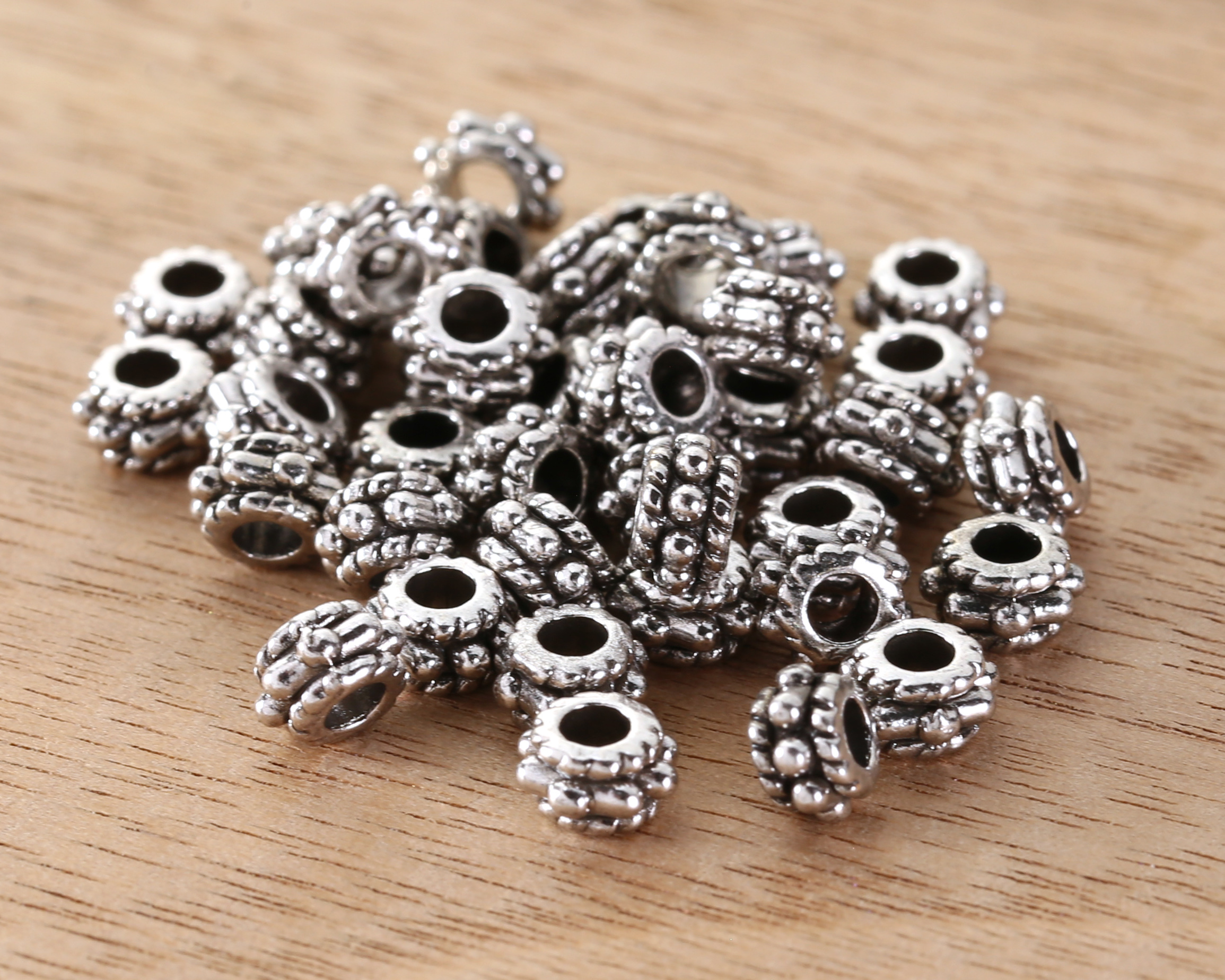 Antique Silver (plated) Roped & Beaded Spacer Bead 3x4.8mm