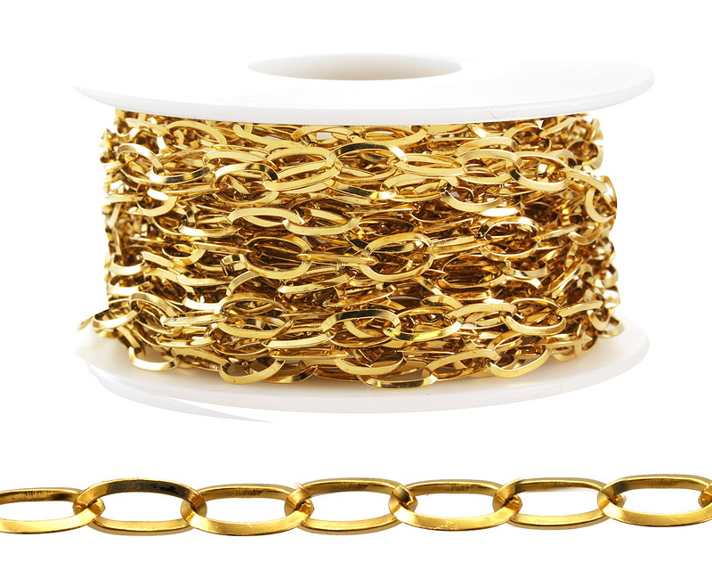 18K Gold (plated) Stainless Steel Large Oval Curb Chain, 25ft Spool ...