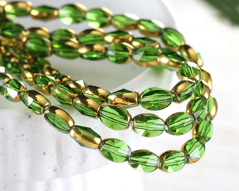 Chrysolite Crystal w/ Gold Faceted Oval 9x6mm