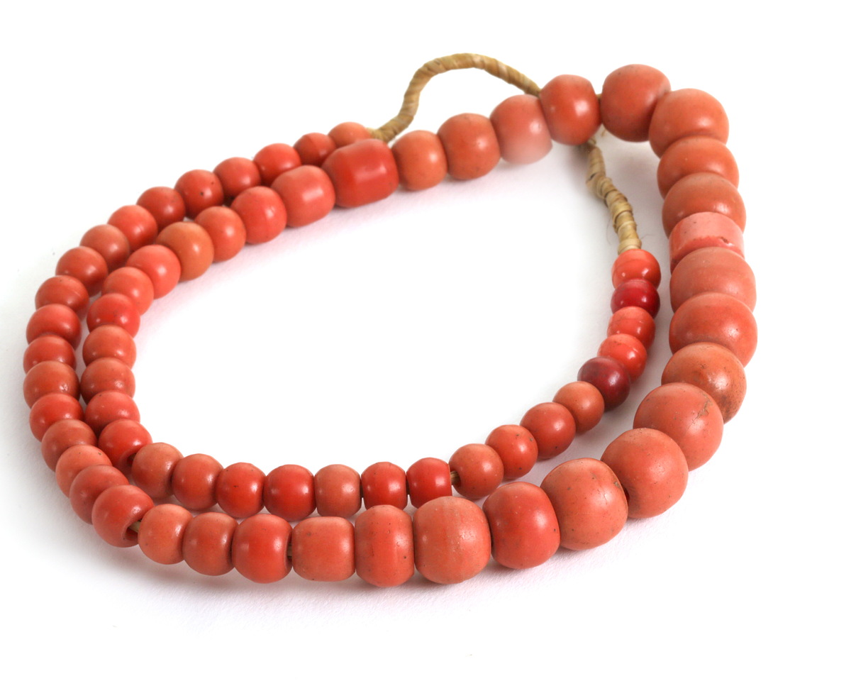 African Glass Graduated Coral Olumbo Beads 7-9x12-14mm