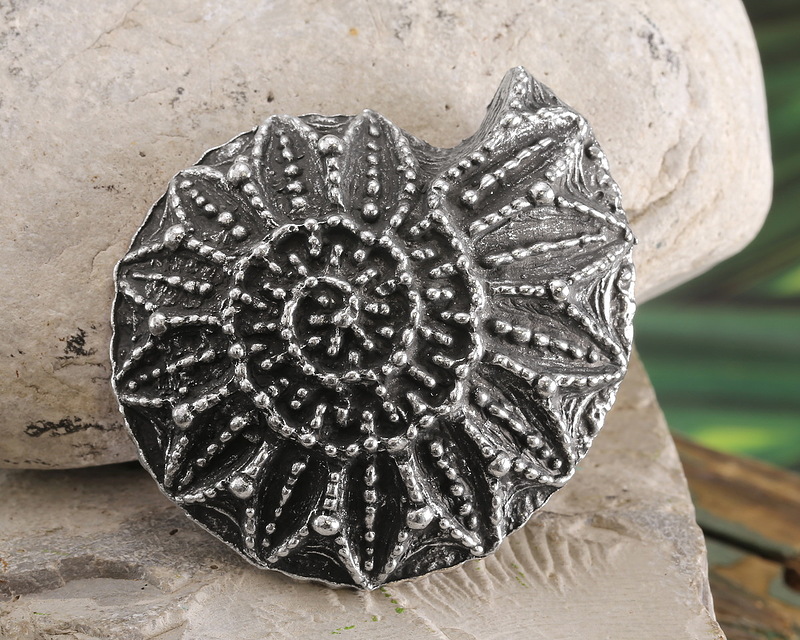 Mykonos Antique Silver (plated) Large Nautilus Mandala Pendant 50x45mm