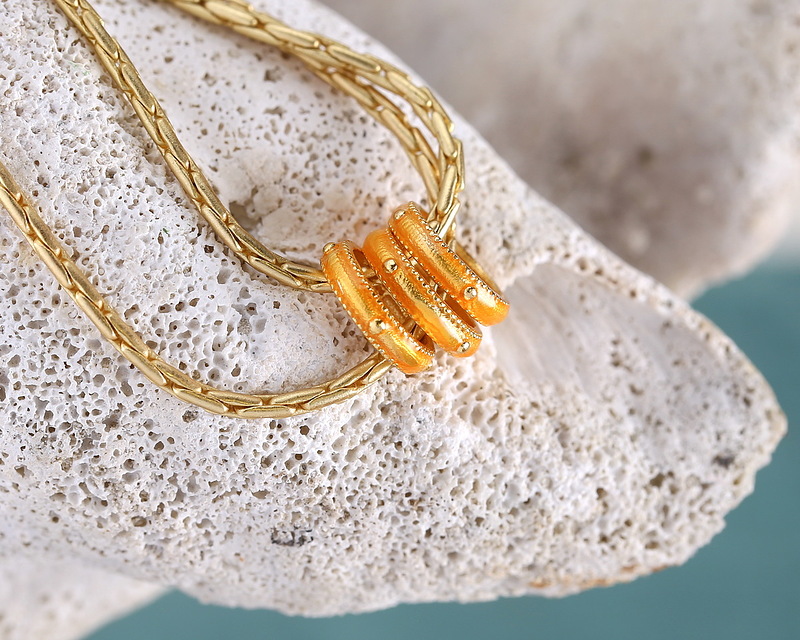 Orange Enamel & 24K Gold (plated) Dotted Ring 2x9mm