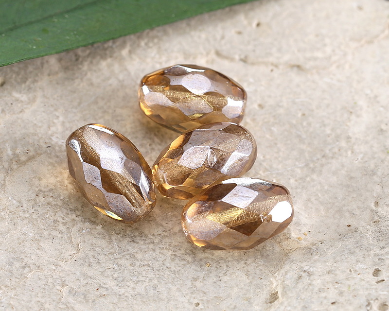 Czech Glass Smoky Topaz w/ Silver Luster Fire Polished Rice 12x8mm