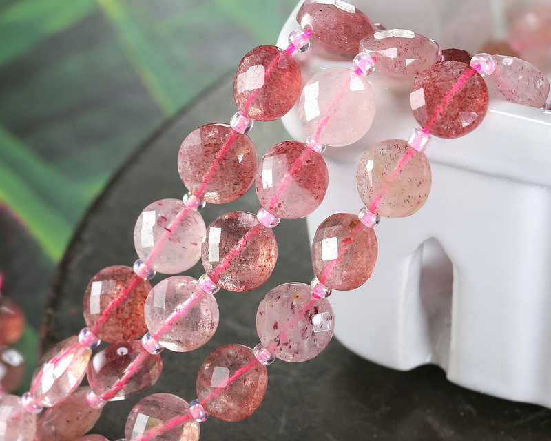 Strawberry Quartz Faceted Coin 10-11mm
