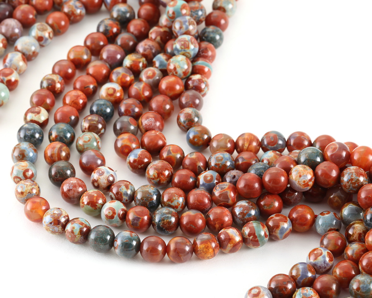 Copper Red & Sage Agate Round 8mm
