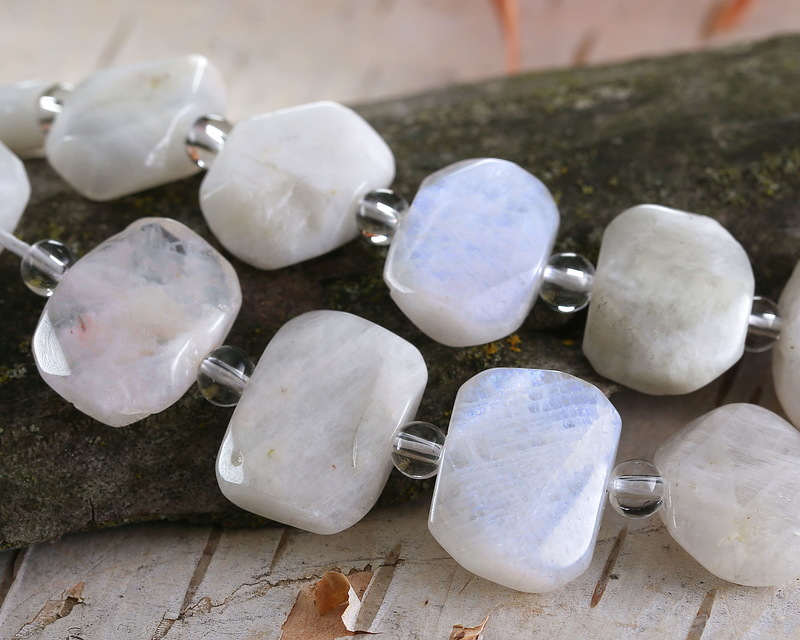 Rainbow Moonstone Side-Drilled Faceted Flat Slab 12x15-16mm