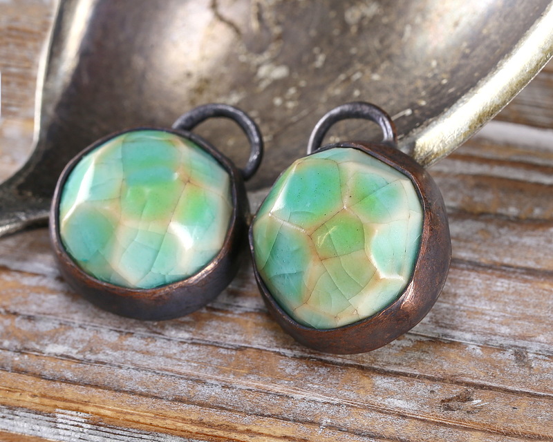 Gaea Ceramic Mermaid Geode set in Antique Copper Bezel 21-27x20-21mm