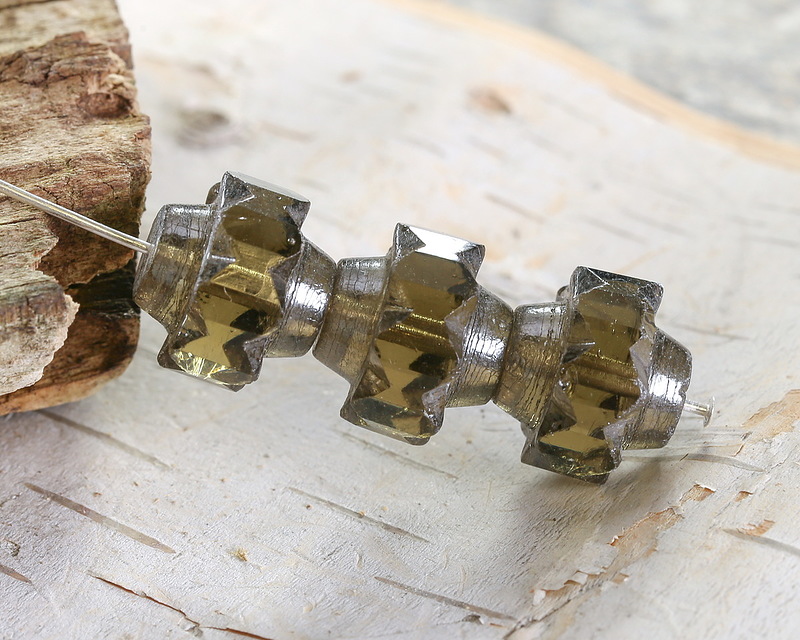 Czech Glass Smoky w/ Silver Luster Crown Bead 13x15mm