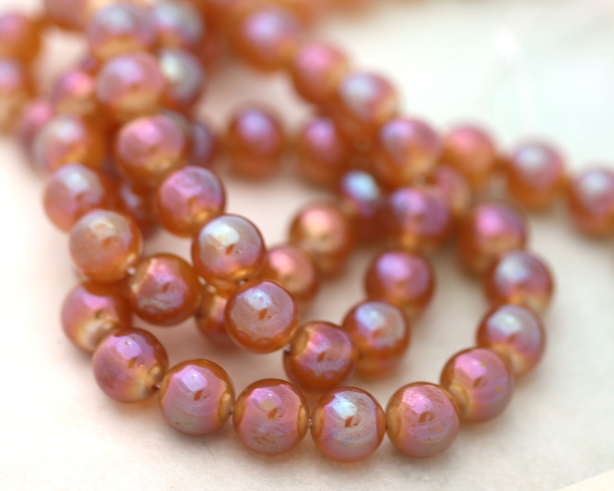 Opalite (glass) w/ Sunset AB Luster Round 10mm