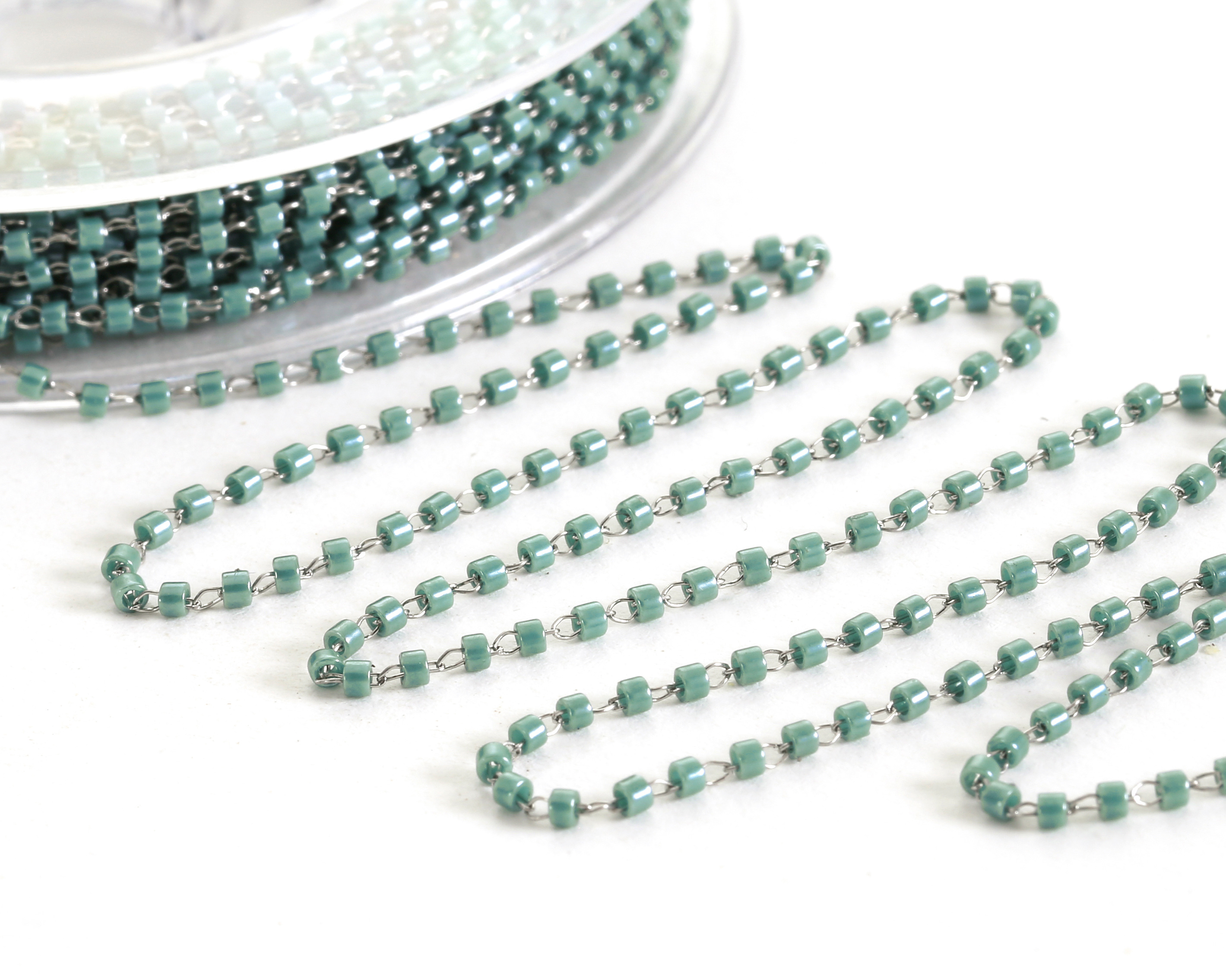 Turquoise Delicate Stainless Steel Miyuki Seed Bead Chain