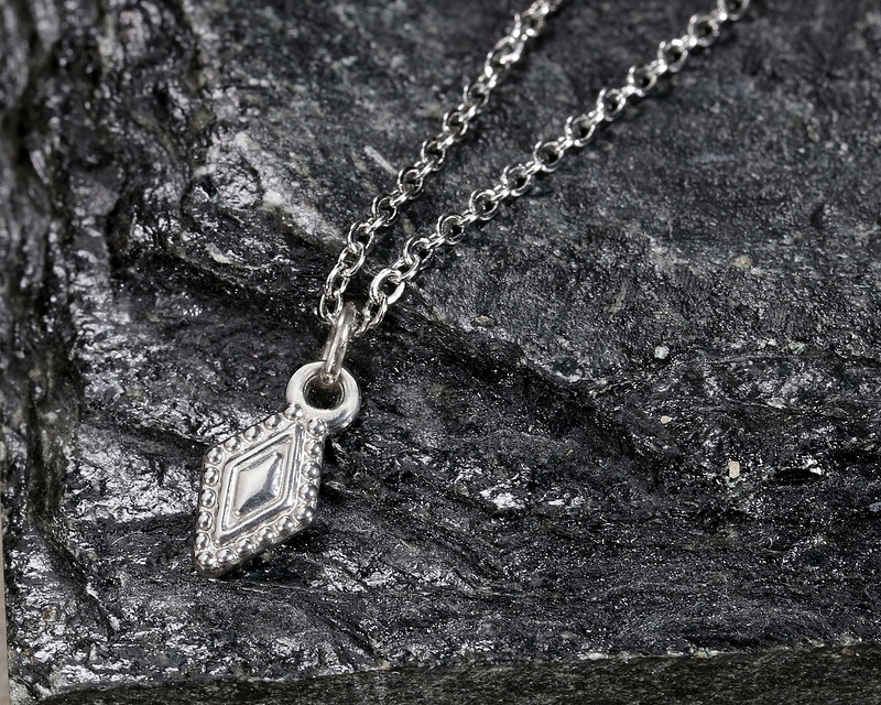 Stainless Steel Beaded Diamond Charm 6.5x13mm