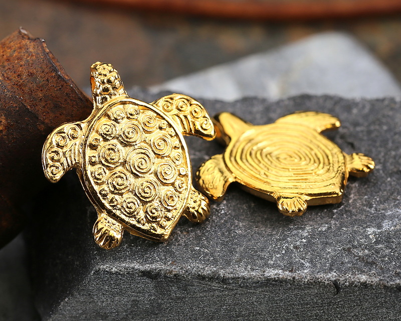 Mykonos Gold (plated) Double Sided Spiral Turtle Pendant 30x30mm