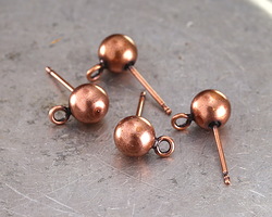 Antique Copper (plated) Ball w/ Loop Post Earring 6mm