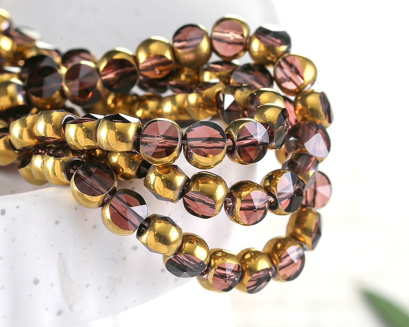 Amethyst Crystal w/ Gold Faceted Coin 6.5mm