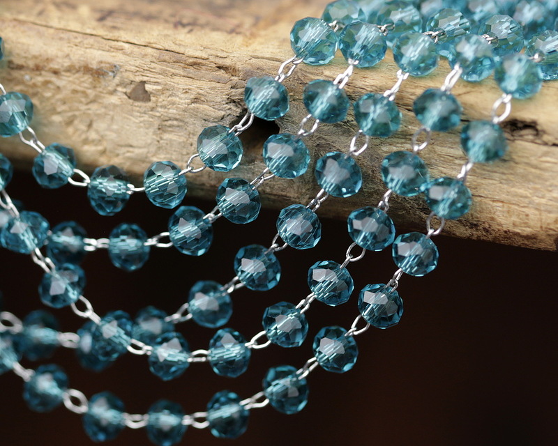 Stainless Steel Capri Blue Crystal 4mm Bead Chain