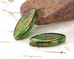 Czech Glass Emerald w/ Gold Horse Eye 18x7mm