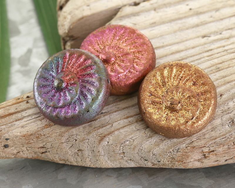 Czech Glass Autumn Metallics Ammonite Coin 18mm