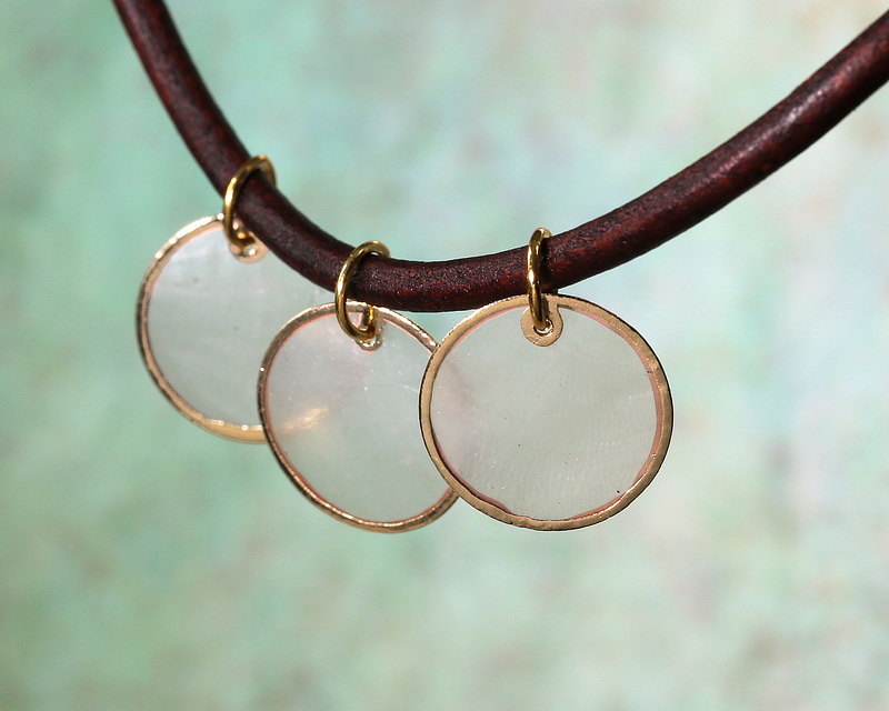 Capiz Shell Coin Focal w/ Gold Finish 15mm
