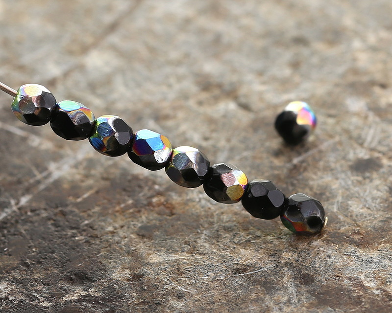 Czech Glass Jet Vitrail Fire Polished Round 4mm