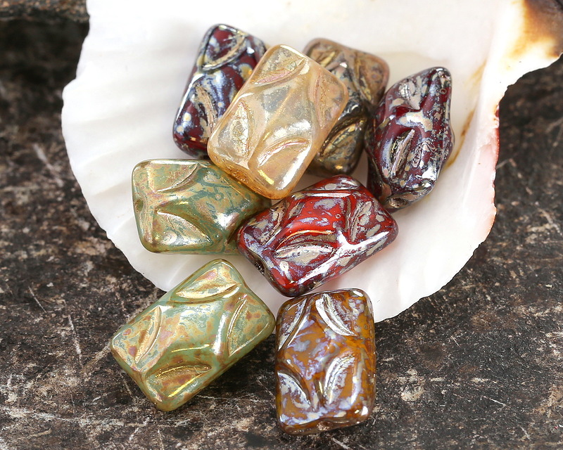 Czech Glass Multi-Color Opal Mix w/ Rembrandt Diamond Rectangle 12x8mm