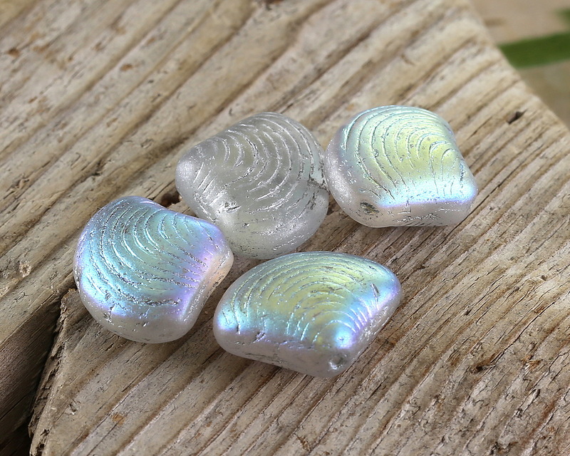 Czech Glass Matte Black Diamond AB w/ Silver Wash Clam Shell Bead 15x18mm