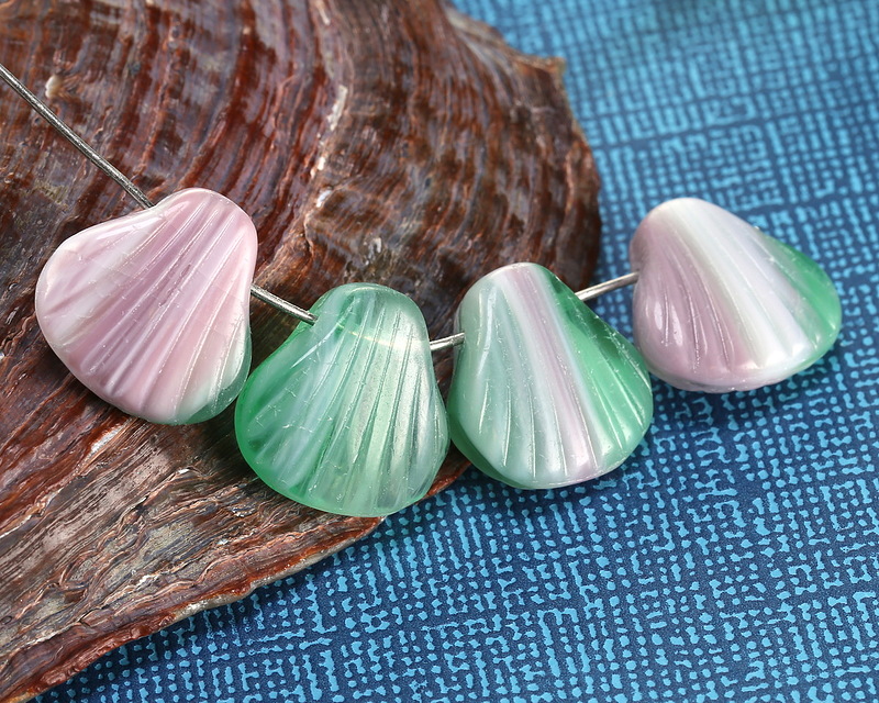Czech Glass Pastel Seas Scallop Shell 15mm