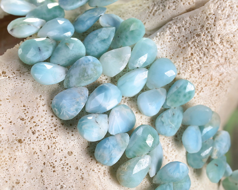 Larimar Graduated Faceted Flat Drop 5x8-7x11mm