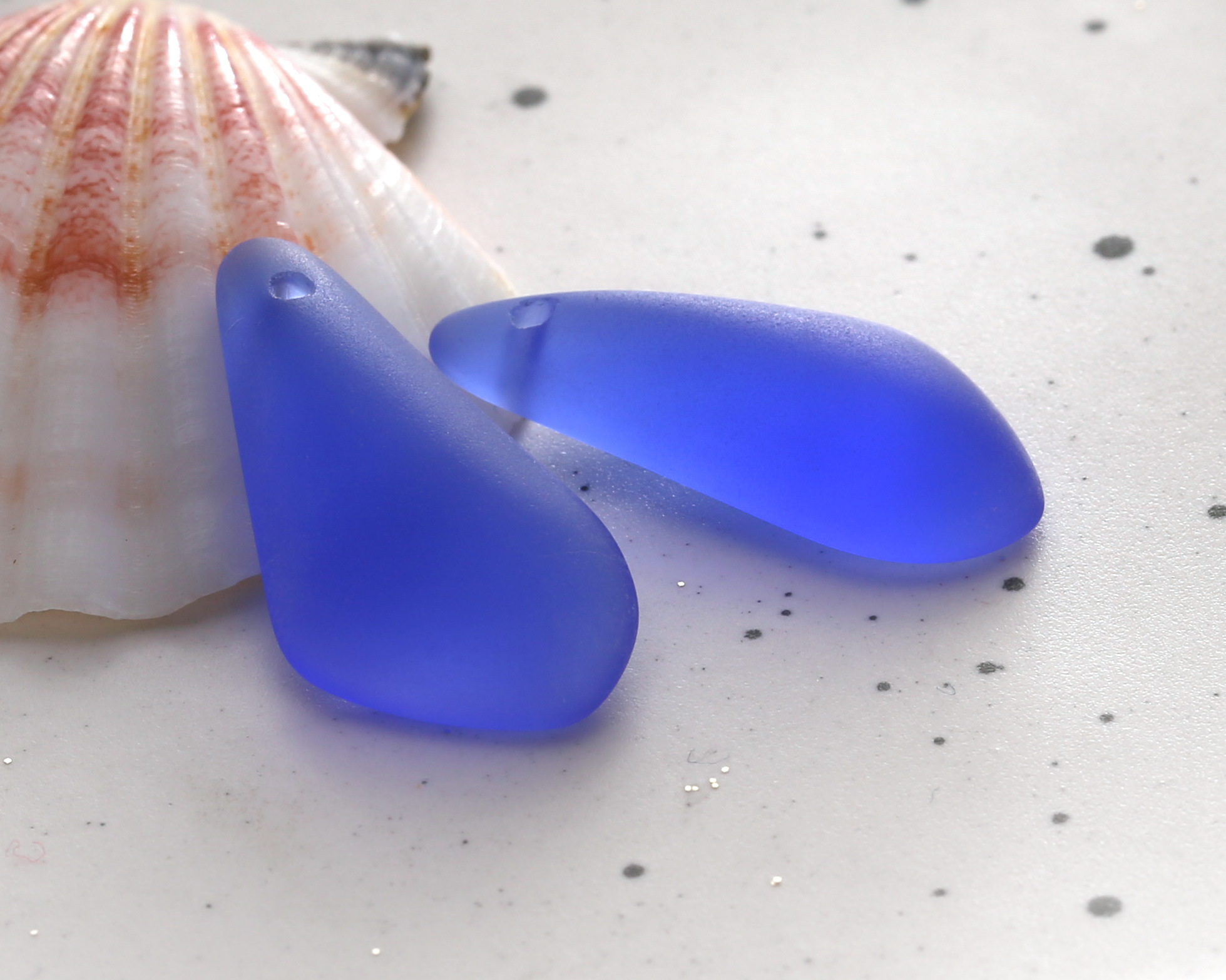 Royal Blue Beach-Style Glass Fancy Drop Pendant Pair 12x24mm