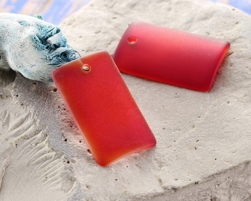 Cherry Red Beach-Style Glass Bottle Curve Rectangle 19x33mm