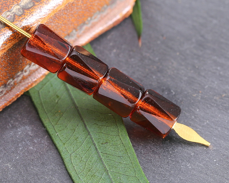 Czech Glass Dark Topaz Faceted Barrel 7mm