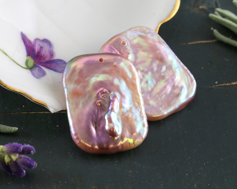 Natural Pink-Purple Baroque Pearl Rectangle Focal Pair 18-19x14-16mm