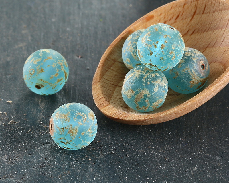 Czech Glass Matte Beach Glass Picasso Round Druk 12mm