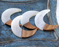 Walnut Wood & Alabaster Pearlescent Resin Crescent Moon Focal 38x30mm