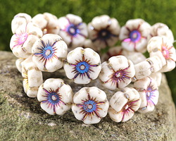 Czech Glass Opaque White w/ Metallic Volcano Wash Hibiscus Coin 12mm