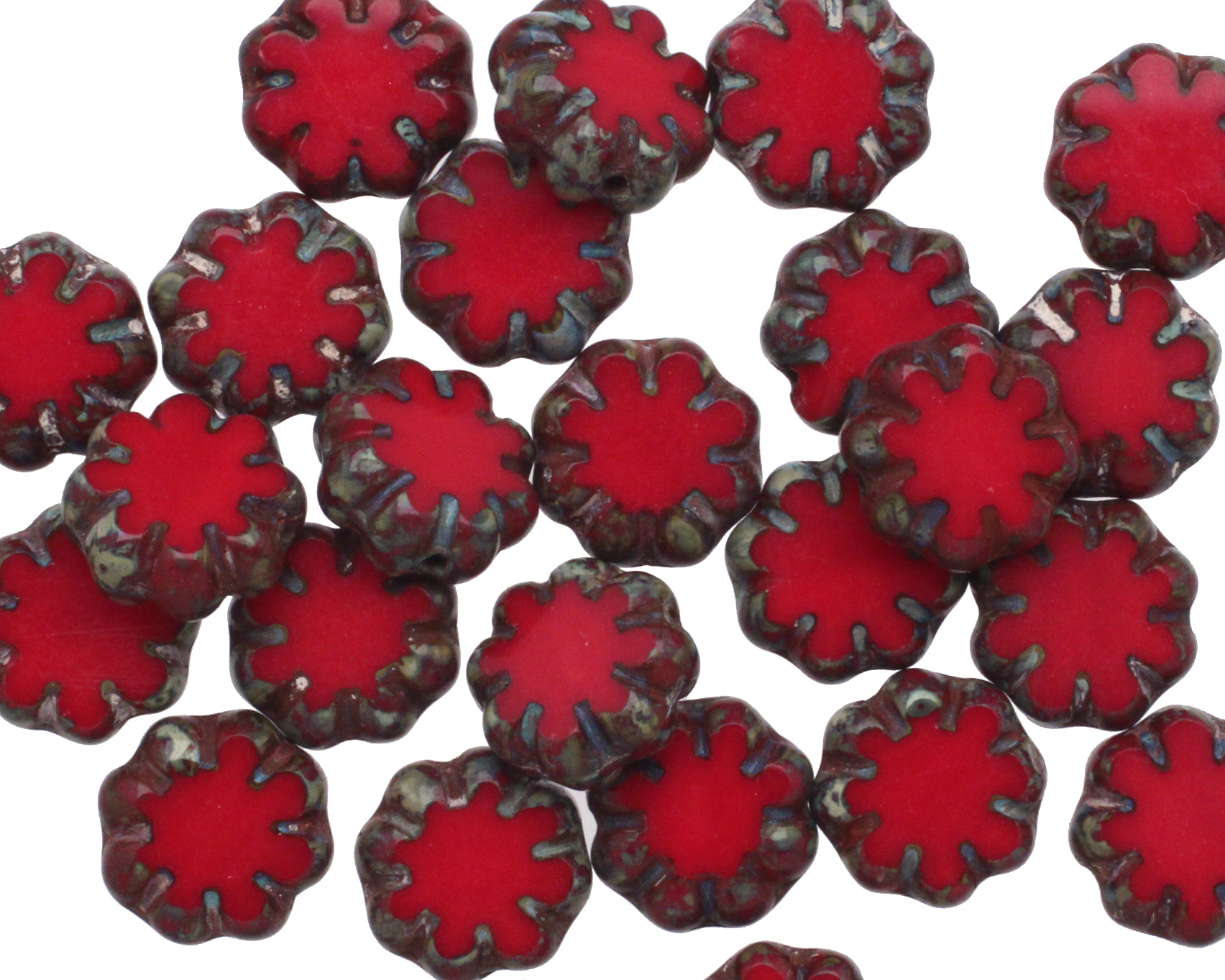 Czech Glass Merlot Picasso Pressed Daisy 8mm